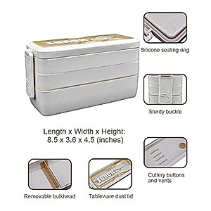 JBGOYON Bento Boxes for Adults, 1000ML Bento Lunch Box For Kids Children - Wheat Straw, Leakproof Stackable 3-In-1 Compartment Bento Box Set, Built-in Cutlery, Insulated Lunch Bag