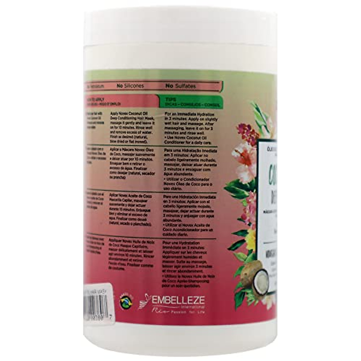 NOVEX Coconut Oil Hair Mask, with Pure 100% Organic Coconut Oil, 14 Oz, Jar