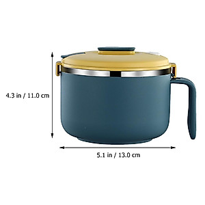Hemoton 304 Stainless Steel Ramen Bowl With Lid, and Dishwasher Safe Ramen Cooker with Handles, for Home Office College Dorm Room(Yellow & Blue)