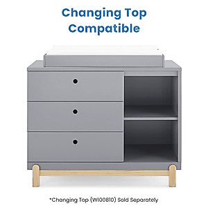 Delta Children Poppy 3 Drawer Dresser with Cubbies, Grey/Natural