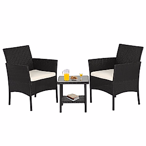 FDW Patio Furniture Sets Outdoor Wicker Bistro Set Rattan Chair Conversation Sets Garden Furniture for Yard Backyard Lawn Porch Poolside Balcony (3 Pieces, Black and Beige)