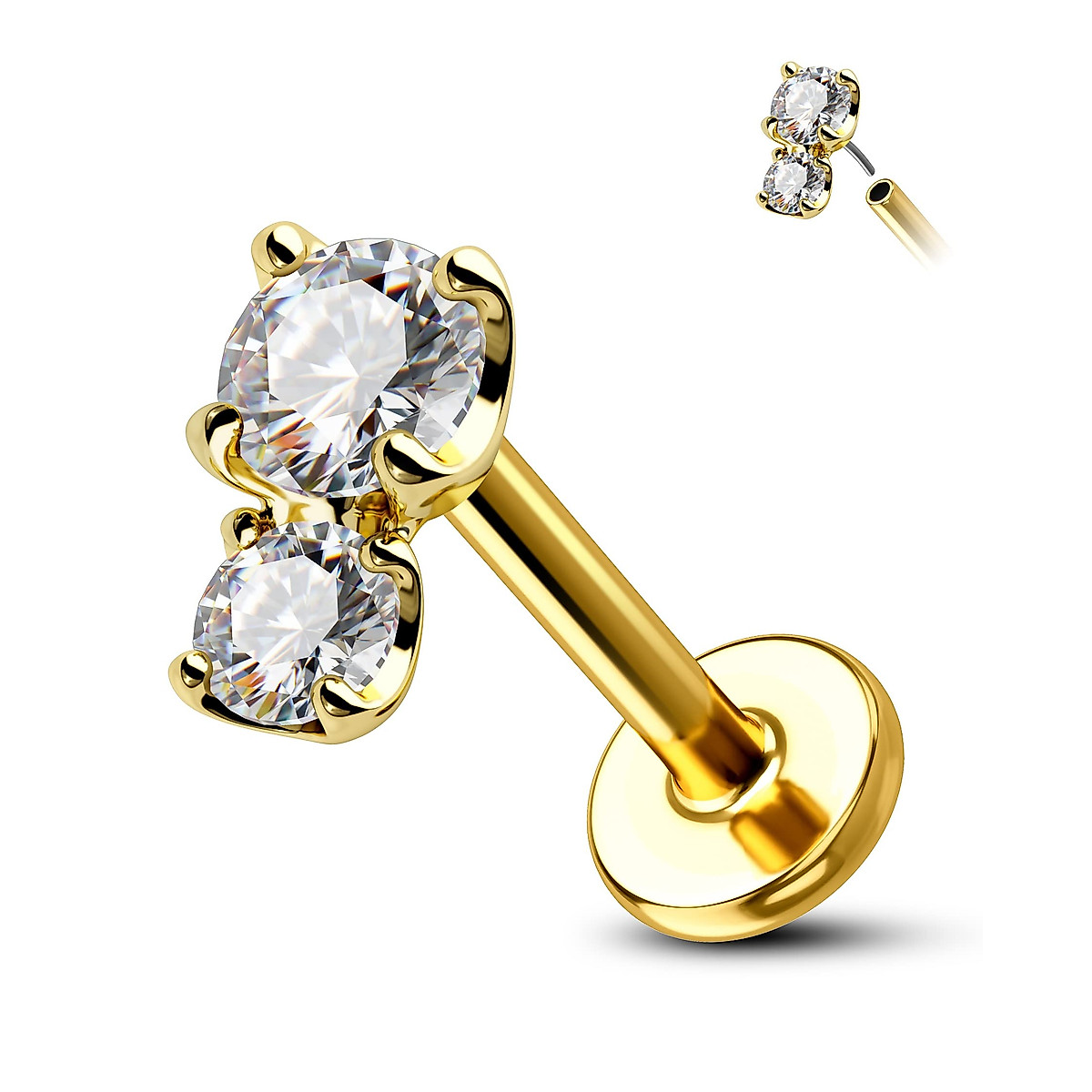 COCHARM 14K Gold Cartilage Earring Stud Yellow Gold 16g Flat Back Cartilage Earrings 14K Solid Gold Push in Cartilage Piercing Threadless Labret Stud Gold Medusa Studs