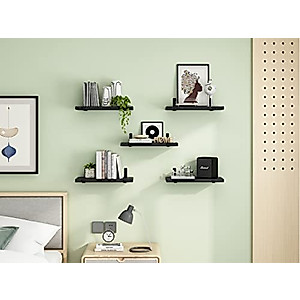 YGEOMER Floating Shelves, Wood Shelves, Long Wall Shelf, Set of 8, Rustic Wall Shelves, Wood Floating Shelf for Bedroom, Living Room, Book and Bathroom (Black)