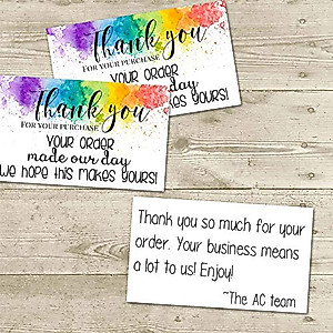 Your Order Made Our Day Watercolor Rainbow Thank You Customer Appreciation Package Inserts for Small Businesses, 100 2" X 3.5” Single Sided Insert Cards by AmandaCreation