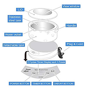 2022 Ultrasonic Cleaner 25 Oz (750ml) PELCAS Ultrasonic Jewelry Cleaner Machine with Detachable Tank 42000HZ Jewelry Cleaner with 5 Digital Timer Watch for Jewelry Necklaces Rings Metal Tools