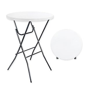 Gnomiya 32in Folding Cocktail Table for Parties, High Top Table Granite White, Bar Height Pub Table for Events, Weddings, Banquets, Family Gatherings