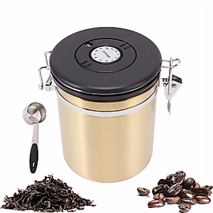 Airtight Coffee Canister, Stainless Steel Canister Coffee Storage Container with Airtight Lid Date Tracker and Measuring Spoon Coffee Grounds and Beans Container Coffee Jar for Beans Ground Tea(1.5L)