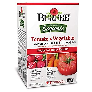 Burpee Organic Tomato and Vegetable Water Soluble Plant Food 6-2-3, 10 oz Box
