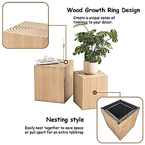 COZAYH Tree Stump End Table Set of 2, Multiple Styling Layout with Wood Tree Ring Pattern, Natural Wood Color, (F04011), 18.75Dx21.5Wx18.75H in