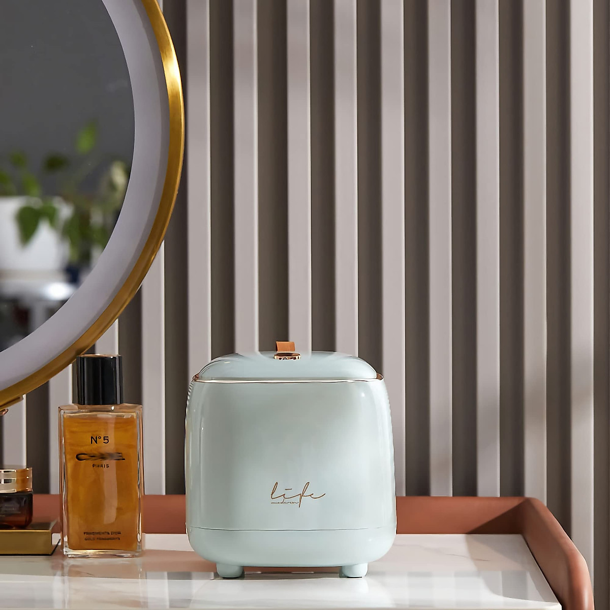 Sheebo Premium Tea Pot Mini Trash Can with Lid Wastebasket 50 Counts Mini Trash Bags for Bathroom Vanity, Desktop, Tabletop or Coffee Table - 2 Liter (Tea Pot - Teal)