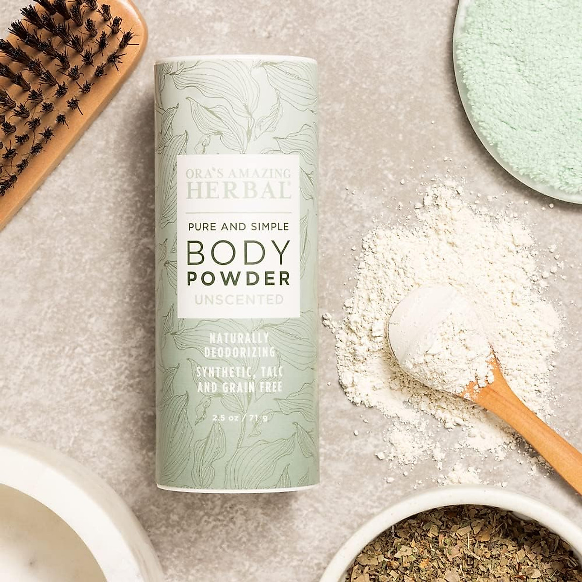 Fragrance Free Body Powder for Women and Men, Unscented Talc Free Talcum Powder, Cornstarch Free Dusting, Waxing, Natural Sugaring, Foot Powder, Dry Shampoo, Made in USA, Ora’s Amazing Herbal, 2.5 oz