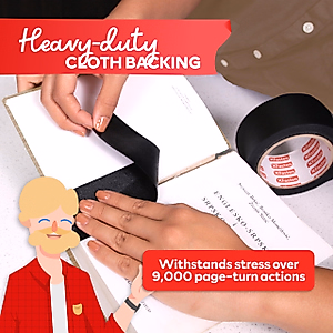 XFasten Book Binding Repair Tape, Black, 2-Inch by 15-Yard, Cloth Library Book Hinging Repair Tape, Acid Free and Archival Safe