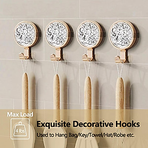 4 Pack Adhesive Wall Hooks for Door,Plastic Gold Hooks for Wall No Damage, Ripple Shaped Towel Hooks, Exquisite Golden Border, Heavy Duty Self Adhesive Hook Used for Home Bathroom Kitchen(Gold)