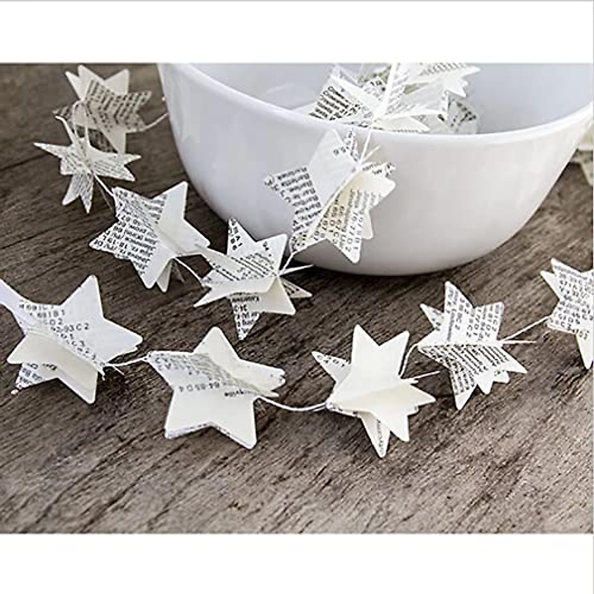 4 Pack Star Garland Book Pages Book Garland Newspaper Bunting Party Holiday Christmas Nursery Strand String Banner Wedding Garland Decorate(White)