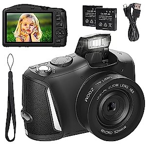 Kmnuiey 4K Digital Camera,Auto Focus 48MP Vlogging Camera for YouTube 16X Zoom Travel Portable Digital Camera with 2 Batteries