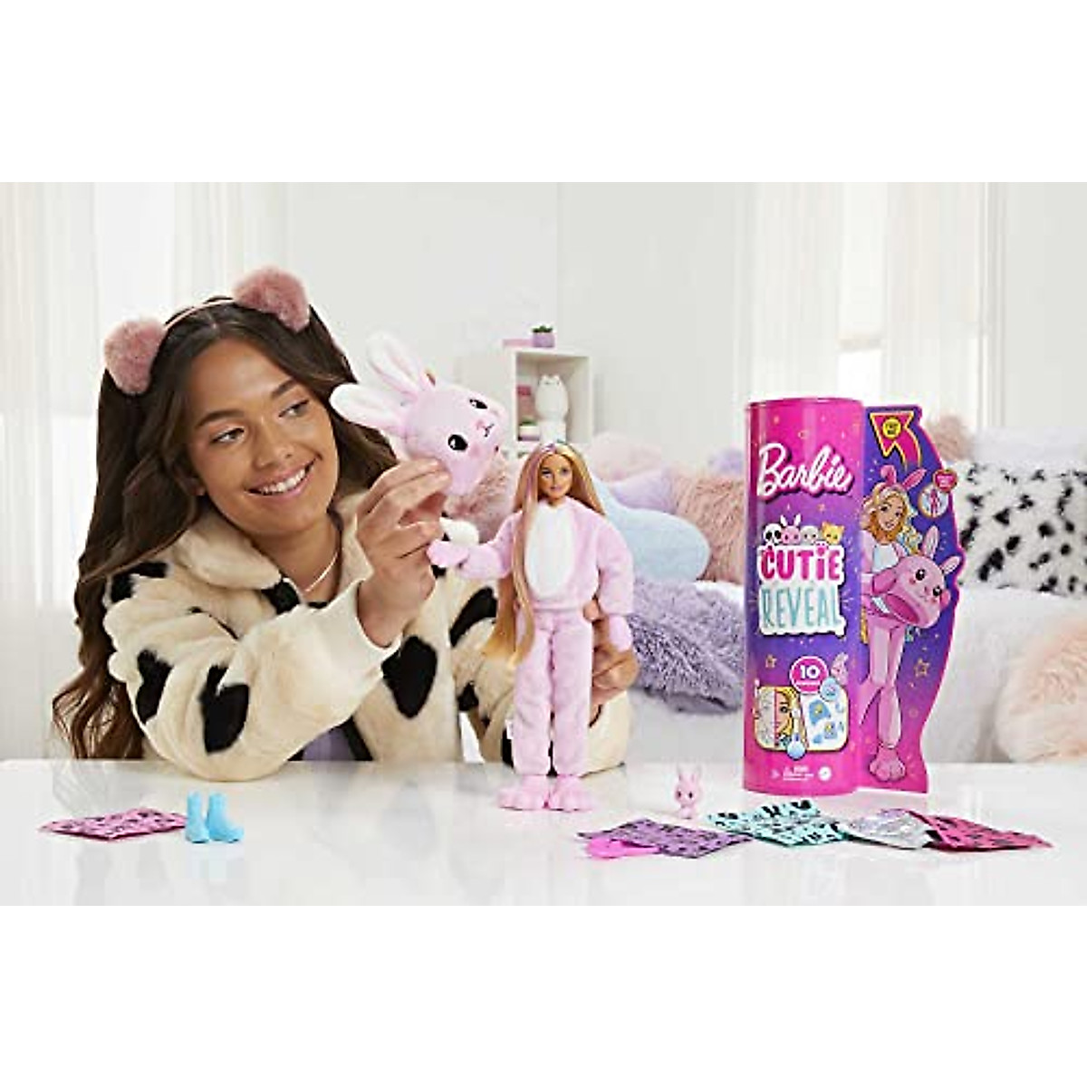 Barbie Cutie Reveal Doll, Bunny Plush Costume, 10 Surprises Including Mini Pet & Color Change