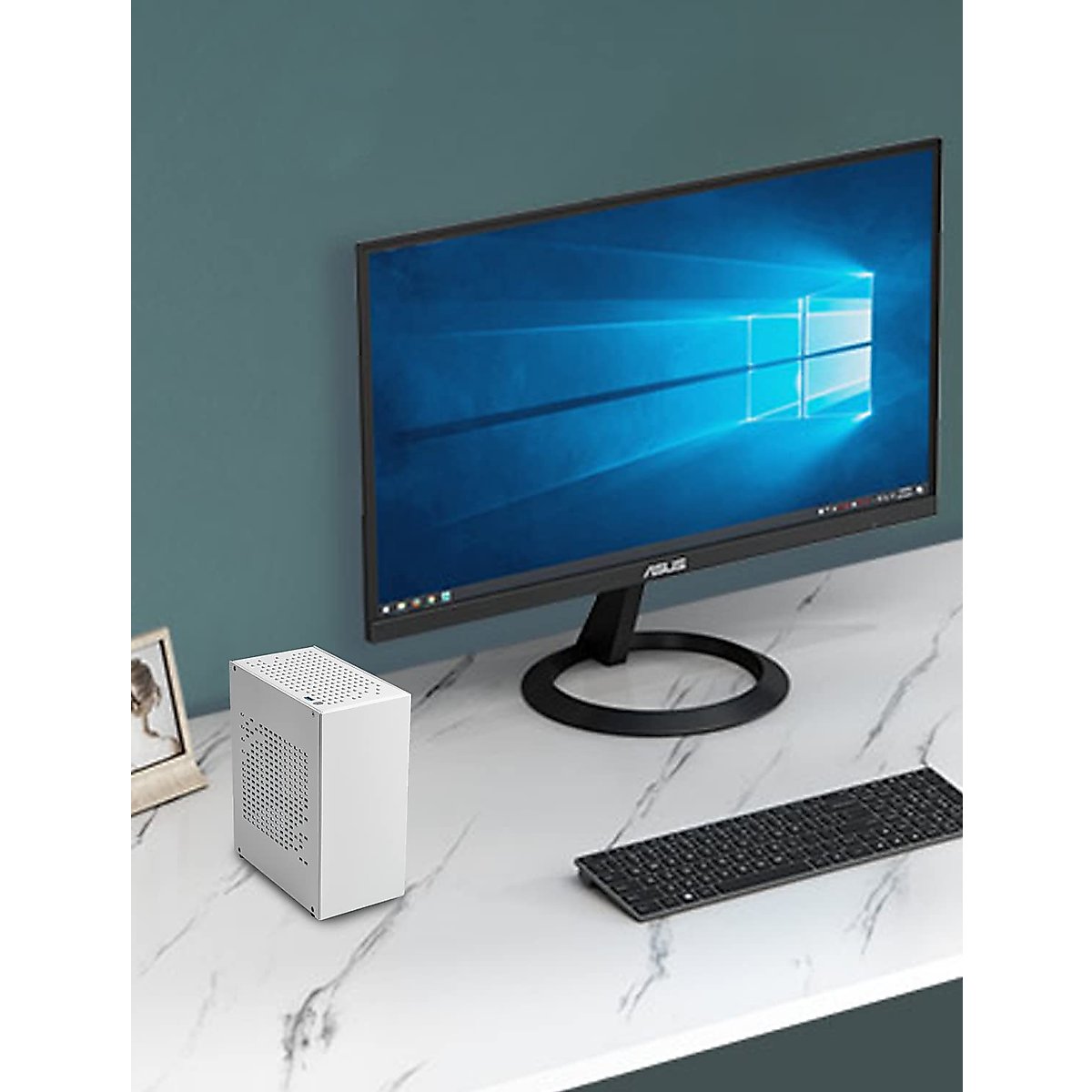 Aluminum Mini ITX Case with PCIe Riser, JOYJOM Mini PC Case, SFF Small Form Factor PC Case, TX Computer Gaming Case Supports GPU Graphics Card (White)