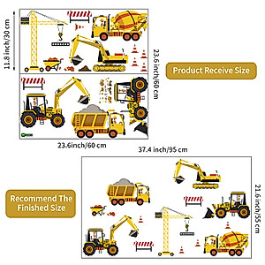 City Construction Vehicles Wall Decals, Truck Digger Excavator Cartoon Engineering Car Decorative Wall Stickers, Removable DIY Wallpaper for Kids Boys Bedroom, Playroom, Living Room Décor