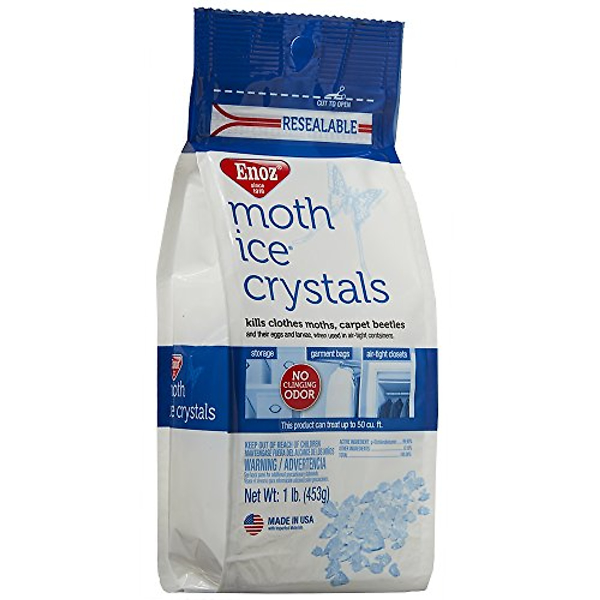 Enoz Moth Ice Crystals, Kills Clothes Moths and Carpet Beetles, No Clinging Odor, 16 Oz (Pack of 2)
