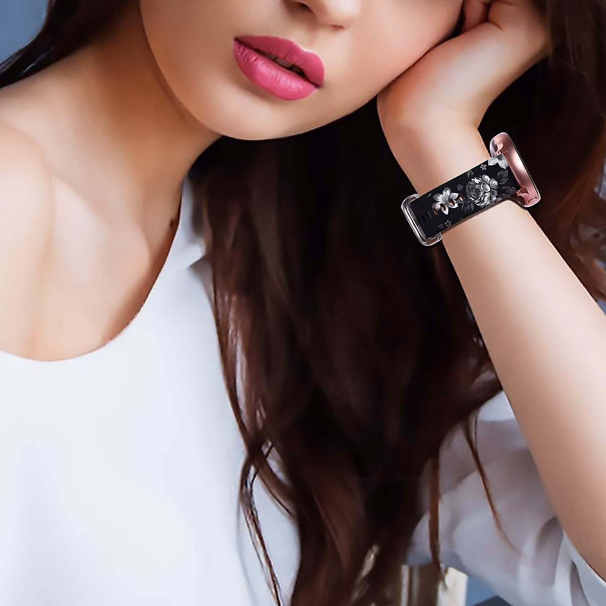 Lerobo Floral Bands Compatible with Samsung Galaxy Watch Active 2 40mm 44mm/ Active/Galaxy Watch 42mm, 20mm Soft Silicone Replacement Bands for Smartwatch Active 2/1 Women Men Gray Flower Pattern