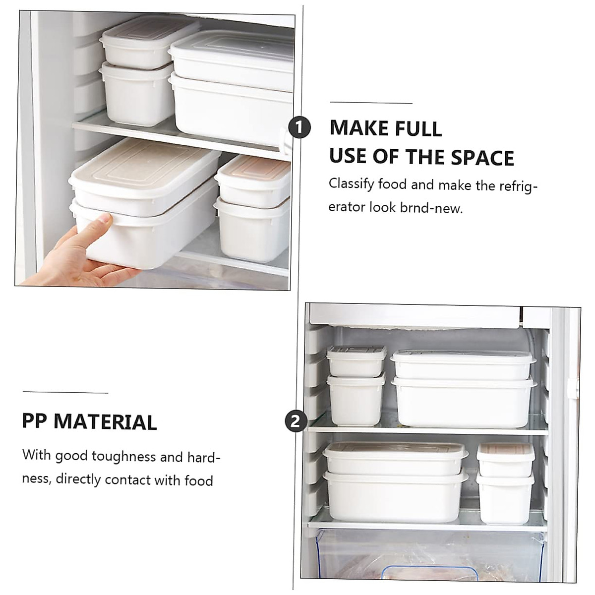 VOSAREA White Storage Bin 8 Pcs Food Storage Box Fridge Storage Containers Refrigerator Storage Bins Kitchen Storage Containers Food Prep Containers