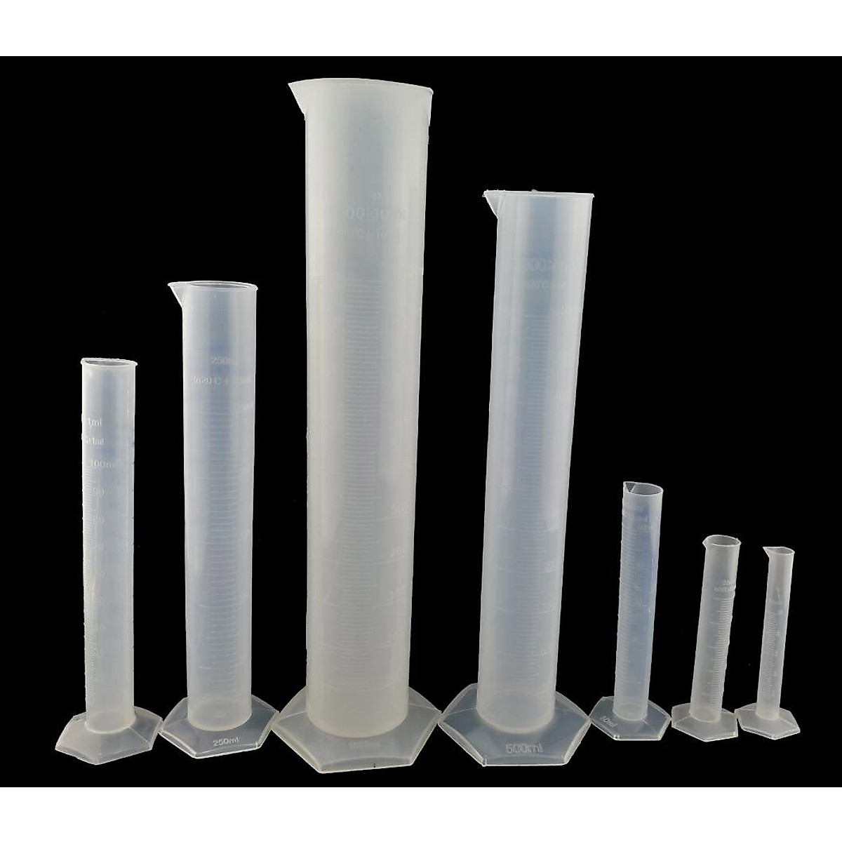 Plastic Transparent Blue Line Liquid Graduated Measuring Cylinder Lab Test Tube 10ml /25ml /50ml /100ml/ 250ml /500ml / 1000ml Pack Of 7