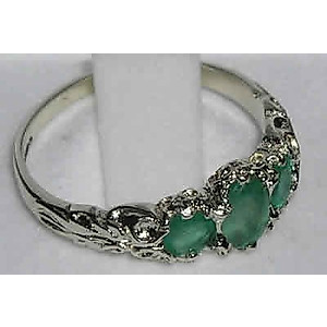 925 Sterling Silver Real Genuine Emerald Womens Band Ring - Size 4
