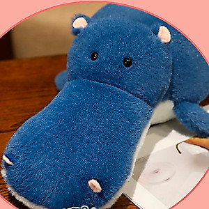 ELAINREN Furry Hippo Plush Pillow Ultra-Soft Blue Hippopotamus Stuffed Animals Toy,Kawaii Jungle River Horse Plushie Dolls Gifts/23.6''