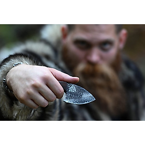 VikingsBrand Norse Viking-styled Knife Hand Forged - Viking Gifts for Men - Valknut - Genuine Leather Sheath - Nordic Knife for Hunting (Valknut - 5.7in)