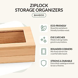 Ziplock bag organizer, bamboo ziplock organizer for drawer, bag organizer for kitchen plastic bag storage, ziplock bag organizer