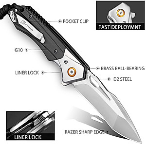 LOTHAR LICH KING Pocket Knife, 3.5 Inch D2 Steel Folding Knife with Clip, G10 Handle, Razor Utility Knife, Exotic Touch EDC Knife, Gifts Pocket Knife for Men Women