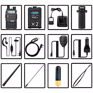 BaoFeng UV-5R 8-Watt (3rd Gen) Handheld Ham Radio with 2 Rechargeable Battery, Dual-Band 2-Way Radio Handheld Walkie Talkies Complete Set with Earpiece and Programming Cable (Pack 1)