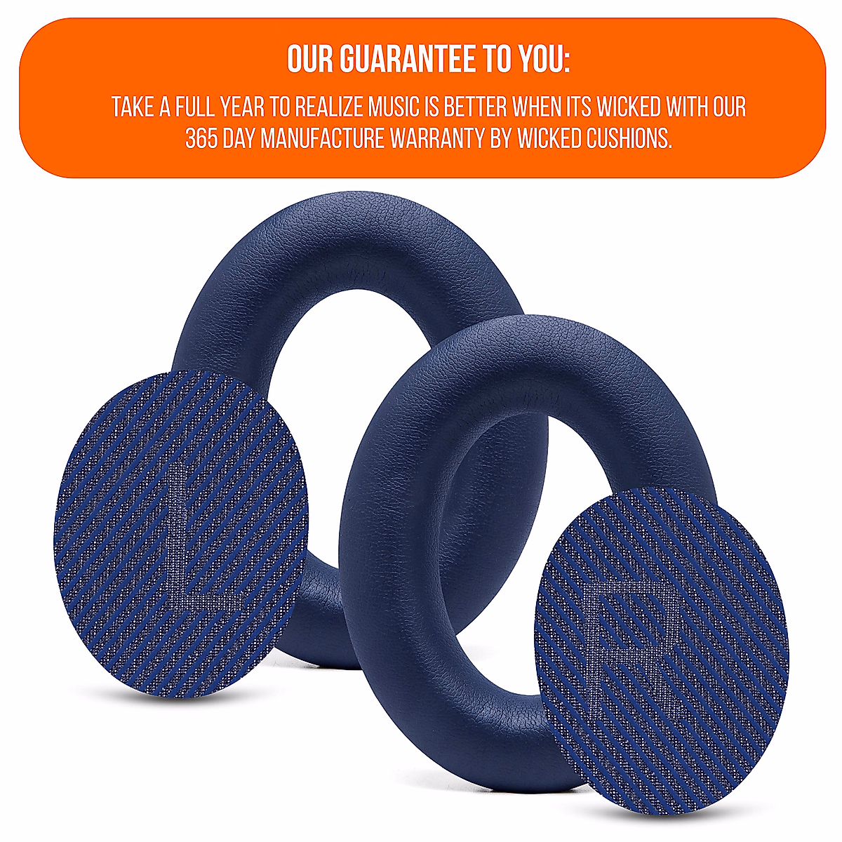 WC Wicked Cushions Upgraded Replacement Ear Pads for Bose QC35 & QC35ii (QuietComfort 35) Headphones & More - Softer Leather, Luxurious Memory Foam, Added Thickness, Extra Durability | Midnight Blue