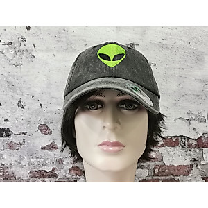 Hepandy Embroidered Green Alien Head Baseball Cap for Kids Women Men, Washed Black Embroidery Trucker Hat, Adjustable Snapback Dad Hats
