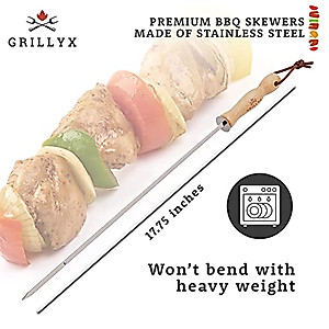 Grillyx Skewers - Premium BBQ Skewers - Skewers for Kabobs - Pack of 10 - Stainless Steel - Ideal for Grilling - shishkabob Skewers - Metal skewers