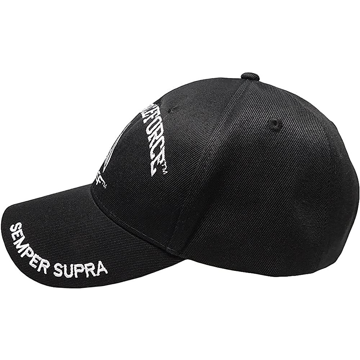Flakita's Novelties United States U.S. Space Force USSF Semper Supra Black with White Shadow Adjustable Embroidered Baseball Cap Hat
