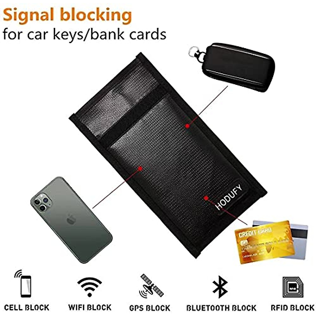 Hodufy Upgraded Faraday Bags for Key Fob (2 Pack), 7.7 x 4.7 Inches Faraday Cage Protector, Fireproof Waterproof Cell Phone Signal Jammer, Car RFID Signal Blocking, Anti-Theft Pouch