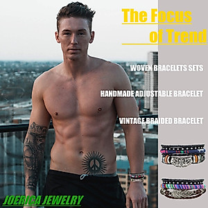 JOERICA 32-35 Pcs Braided Bracelet for Women Men Woven Leather Wristbands Boho Ethnic Style Tribal Linen Hemp Cords Wrap Bracelets Set Handmade String Jewelry