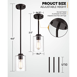 Beionxii Glass Pendant Light | Farmhouse Mini Pendant Lighting for Kitchen Island Dining Room Over The Sink, Oil Rubbed Bronze with Bubble Glass - DMD9002-1H/2PK