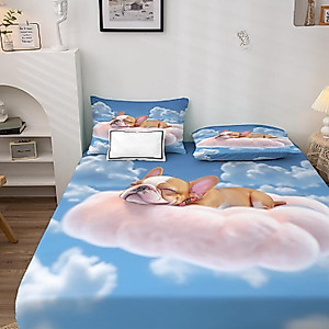 zcsm French Bulldog Sheets Full Size Sheet Sets - Cute Dog Puppy Bed Sheets, Soft Microfiber & Deep Pocket & Wrinkle Free Bedding Sheets & Pillowcases, 1 Fitted Sheet, 1 Flat Sheet, 2 Pillow Cases