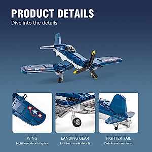 DAHONPA F4U Fighting Military Army Airplane Building Bricks Set with 1 Figure, 550 Pieces Air-Force Build Blocks Toy, Gift for Kid and Adult.