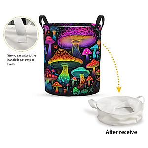 Foruidea Trippy Neon Shroom Mushroom Laundry Basket,Laundry Hamper,Collapsible Storage Bin, Oxford Fabric Clothes Baskets,Nursery Hamper For Home,Office,Dorm,Gift Basket
