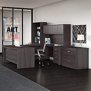 Studio C 72W x 36D U Shaped Desk with Hutch, Bookcase and File Cabinets in Storm Gray