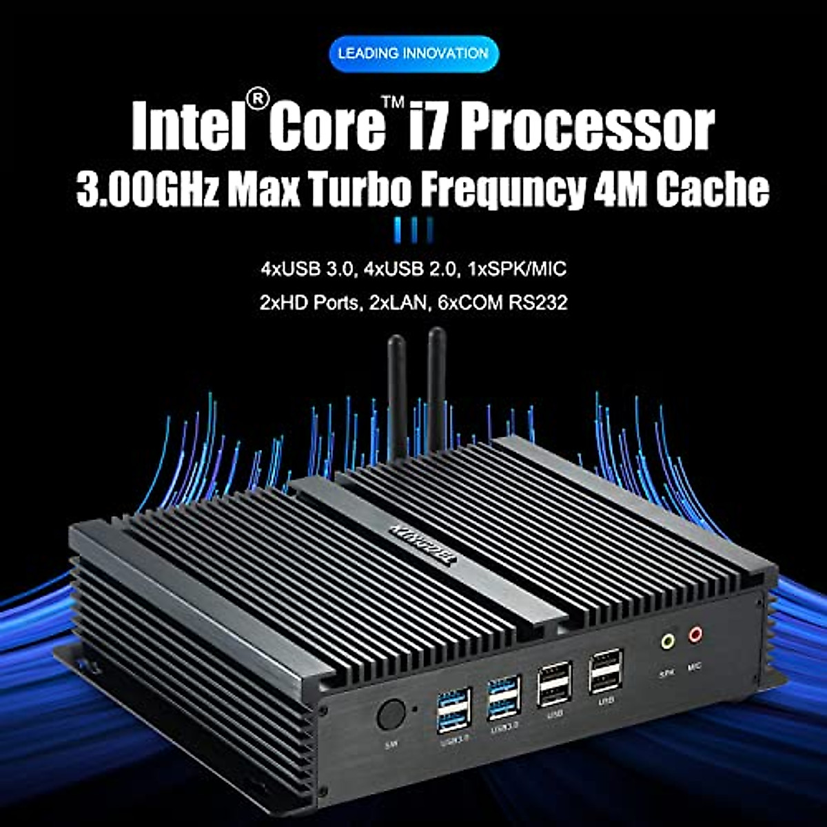 KINGDEL i7 Powerful Mini Box PC, Fanless Mini Desktop Computer with i7 CPU, 8GB RAM, 256GB SSD+1TB HDD, 2xLAN, 2xHD Ports, 4xUSB 3.0, 6xCOM RS232
