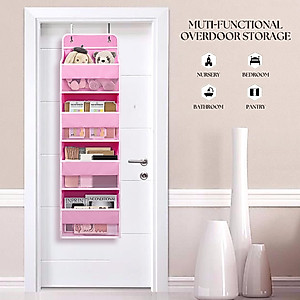 Over Door Hanging Organizer with 4 Large Capacity Pockets, Ideal Storage for Closet, Bathroom, Nursery, Bedroom, Dorm, Toys, Cosmetics, and Baby Essentials, Pink