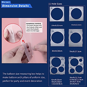 Worown 11 Holes Collapsible Plastic Balloon Sizer Box Cube, Balloon Size Measurement Tool for Balloon Decorations, Balloon Arches, Balloon Columns (2-10 Inch)
