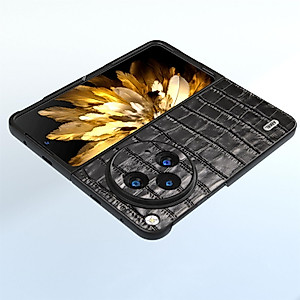 DAMONDY for OnePlus Open Case 5G,OnePlus Open flip Case,Premium Genuine Crocodile Pattern Leather Back Cover Slim Thin Phone Case for OnePlus Open -Black