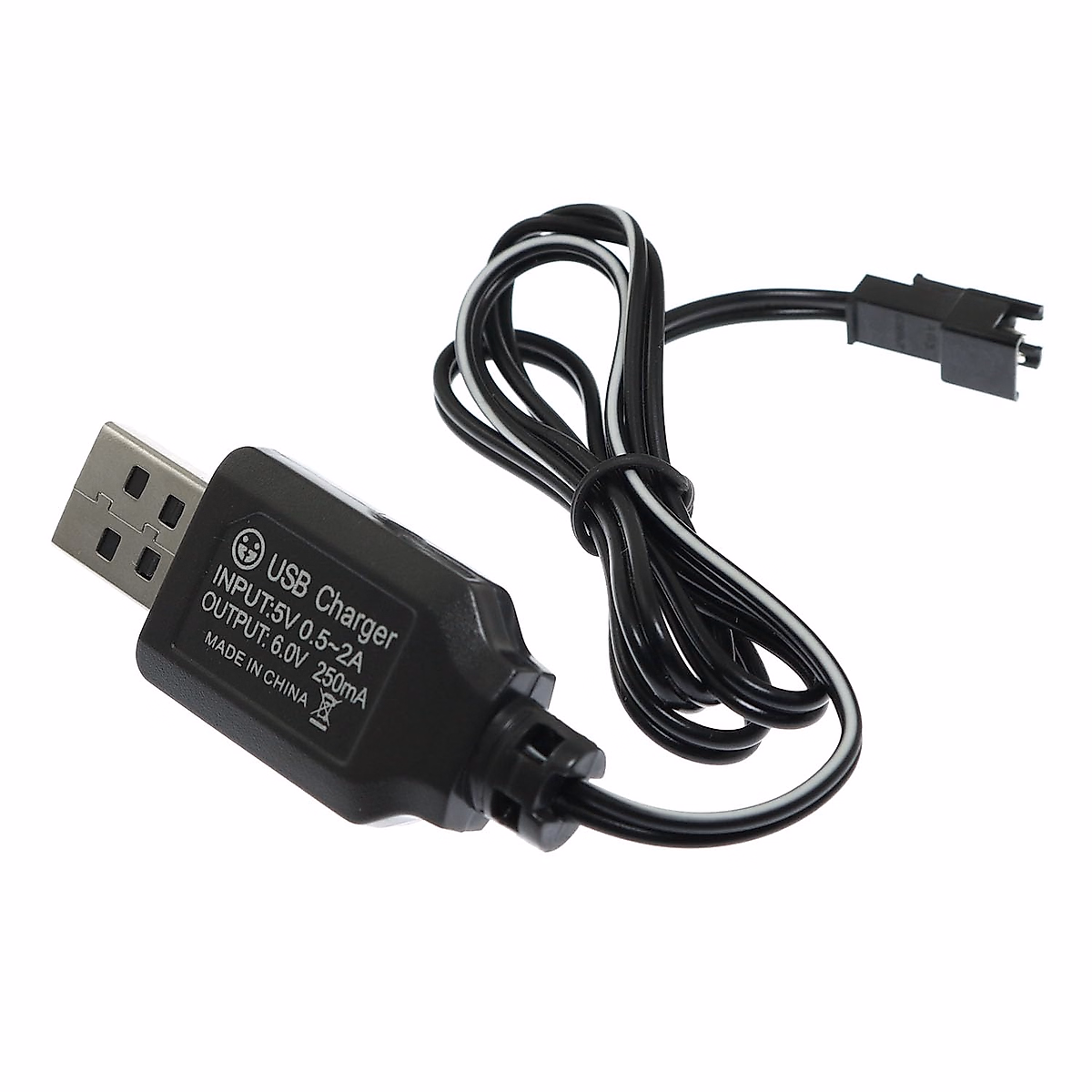 Maxmoral 6.0V 250mA USB Charger Power Adapter Cable for 6V 700mAh Ni-cd Battery 4WD Old Version Amphibious Stunt RC Cars Vehicle/SM-2P 6V USB 2, 60cm Length