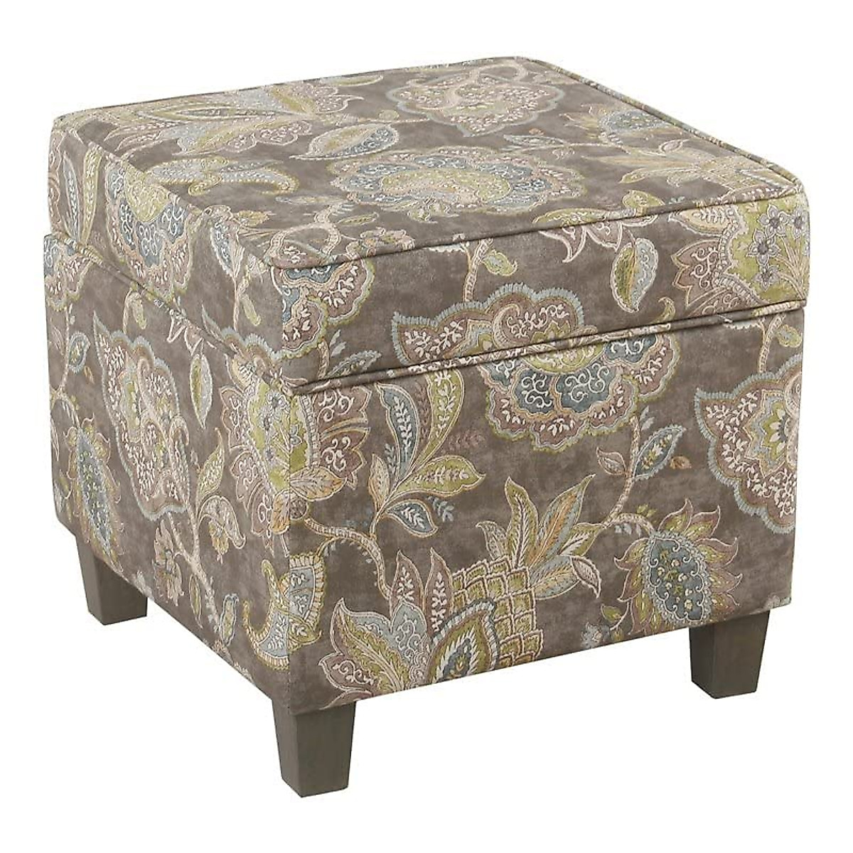 Homepop Home Decor |K7342-A824 | Classic Square Storage Ottoman with Lift Off Lid | Ottoman with Storage for Living Room & Bedroom, Gray Floral