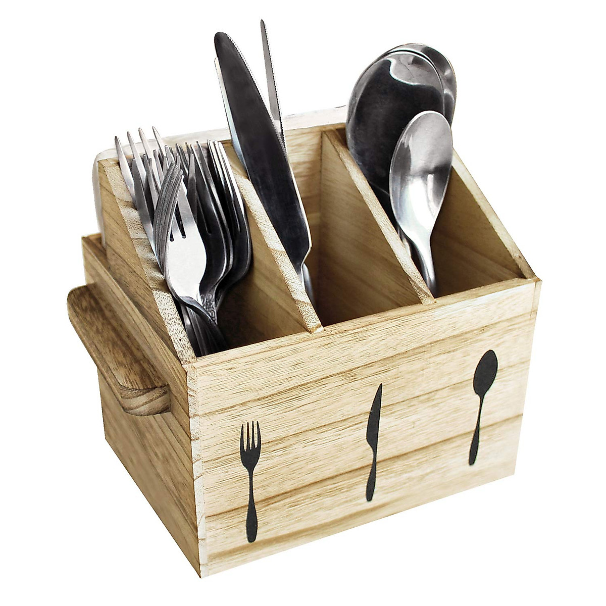 Ikee Design Wooden Utensil Holder Flatware Utensil Caddy with Handles - Silverware Holder for Spoons, Knives, Forks, Napkins for Restaurant and Kitchen
